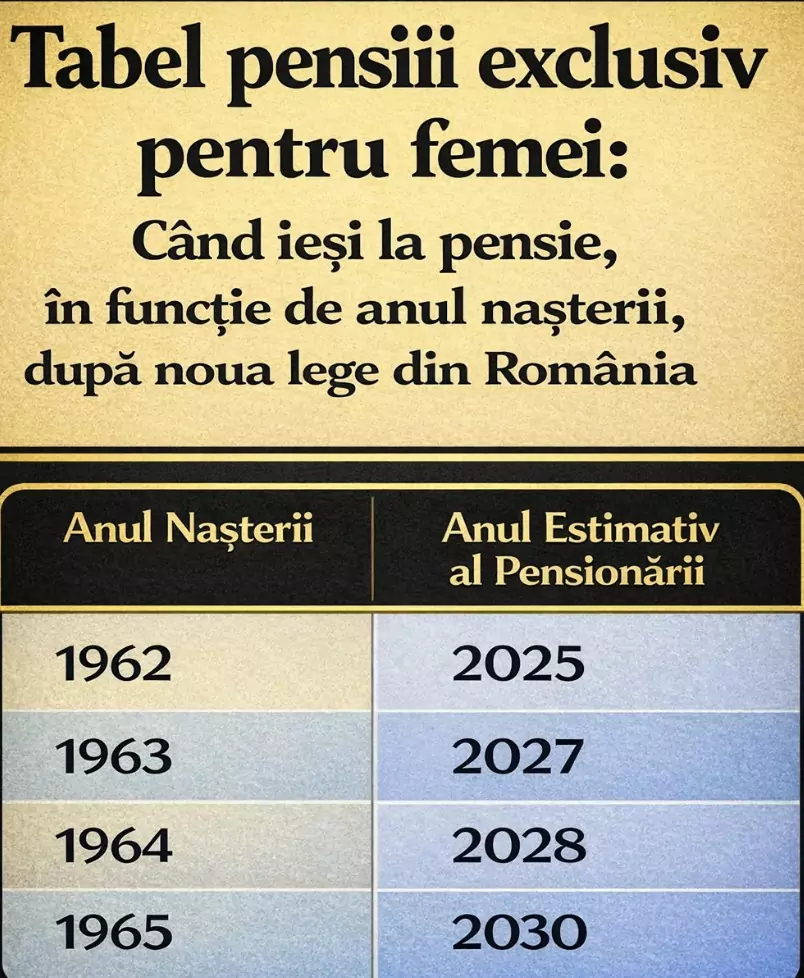 Tabel complet 2026: vârsta de pensionare a femeilor, în funcție de anul ...